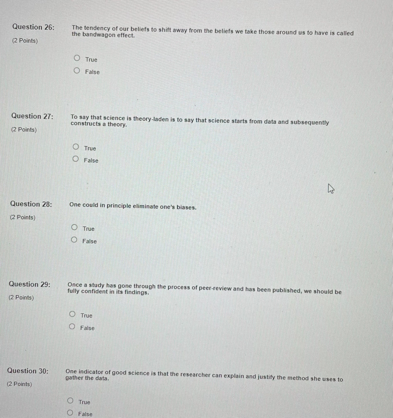 Question 26: The tendency of our beliefs to shift | Chegg.com