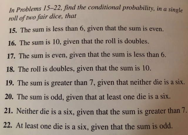 Solved In Problems 15-22, find the conditional probability, | Chegg.com