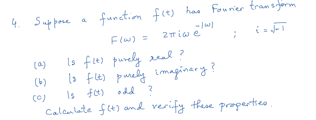 Solved 4. Suppose a function f(t) has Fourier transform | Chegg.com