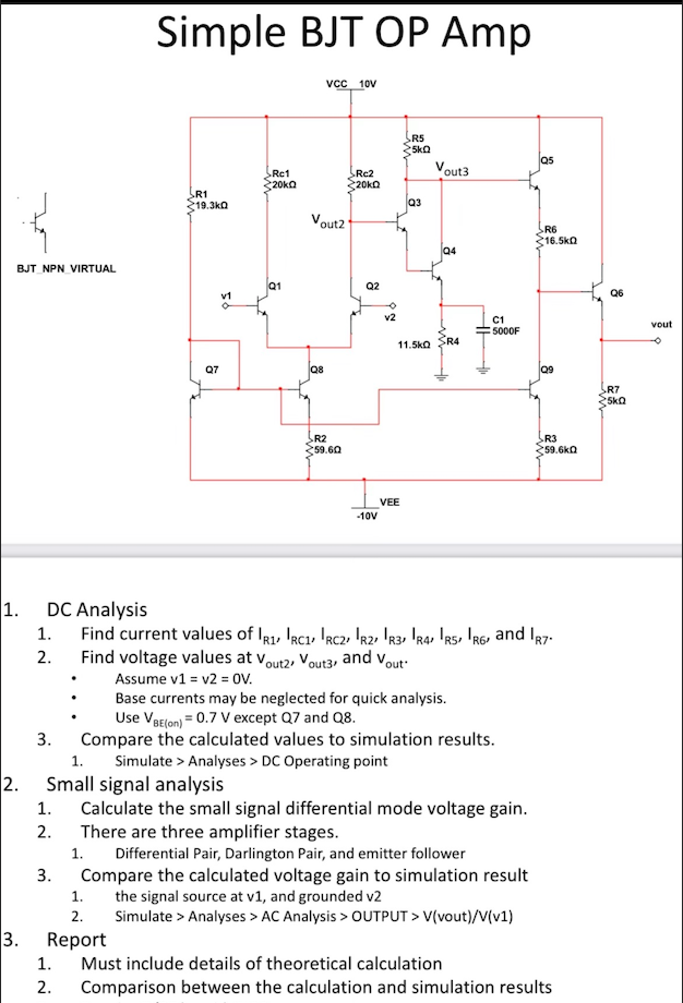 Solved BJT NPN VIRTUAL 1. Simple BJT OP Amp VCC 10V R5 5kQ | Chegg.com