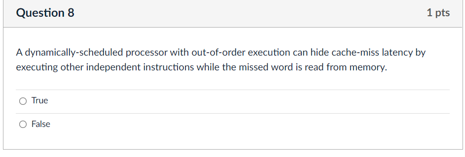 Solved Question 8 1 Pts A Dynamically Scheduled Processor