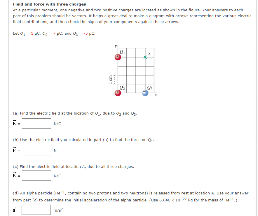 Solved Field and force with three chargesAt a particular | Chegg.com
