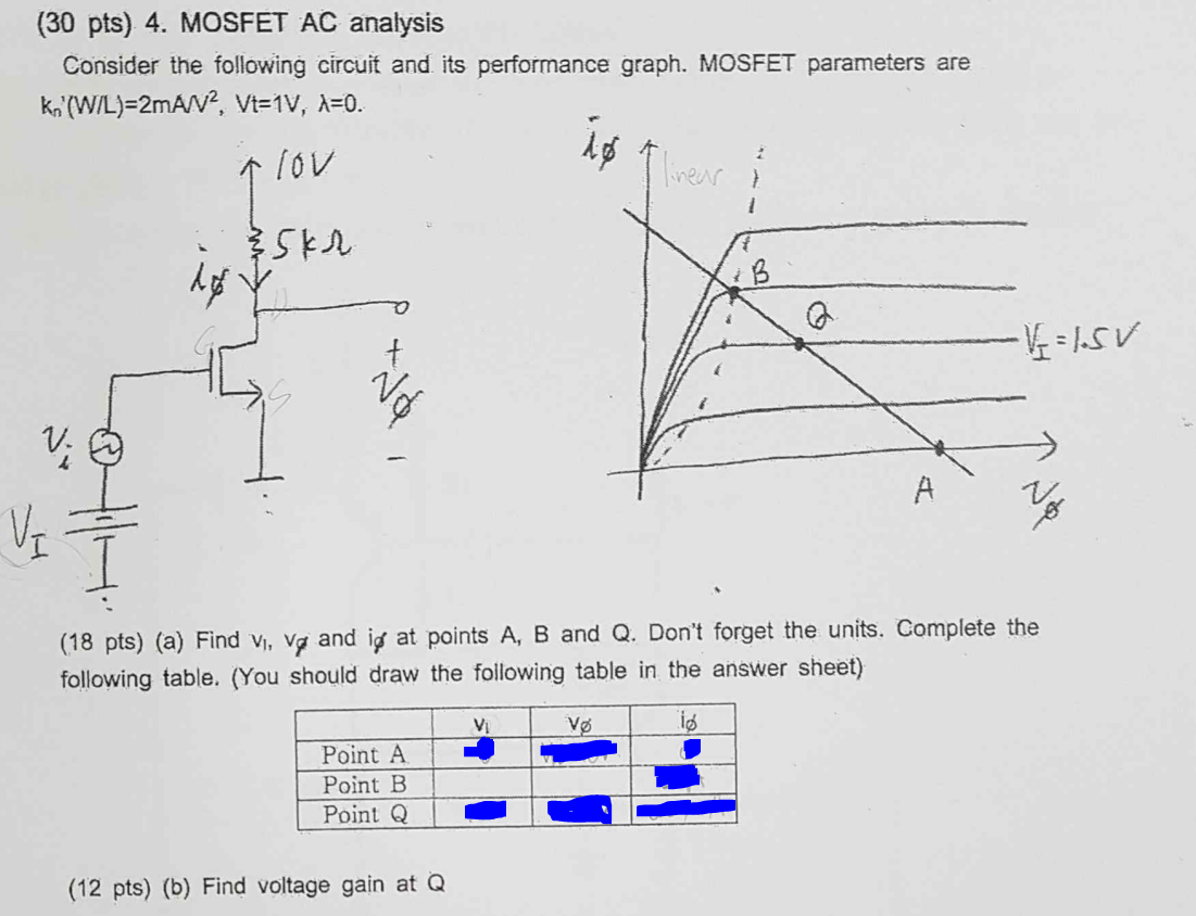 Solved (30 pts) 4. MOSFET AC analysis Consider the following | Chegg.com