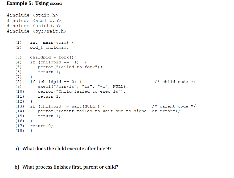 Solved Example 5: Using exec #include #include #include | Chegg.com