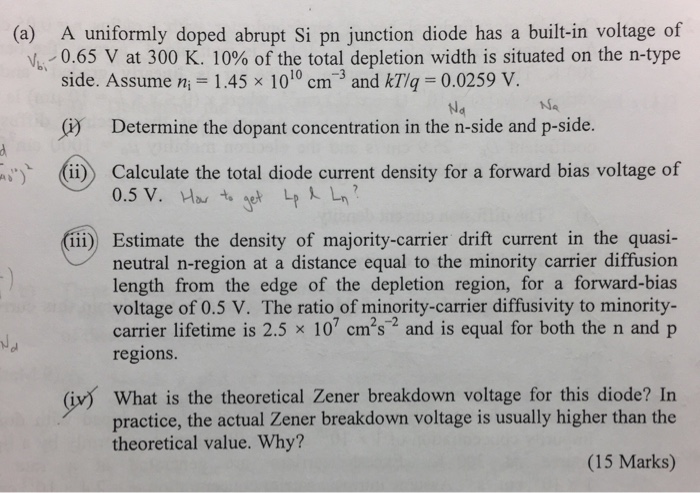 (a) A uniformly doped abrupt Si pn junction diode has | Chegg.com