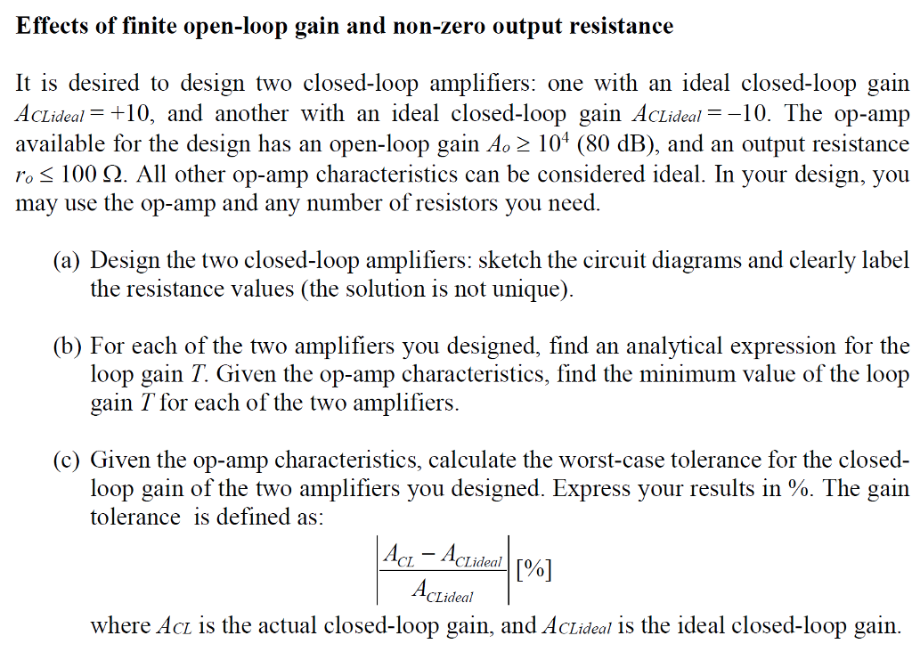 Effects of finite open-loop gain and non-zero output | Chegg.com