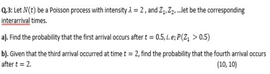 Solved Q.3: Let N(t) be a Poisson process with intensity 1 = | Chegg.com
