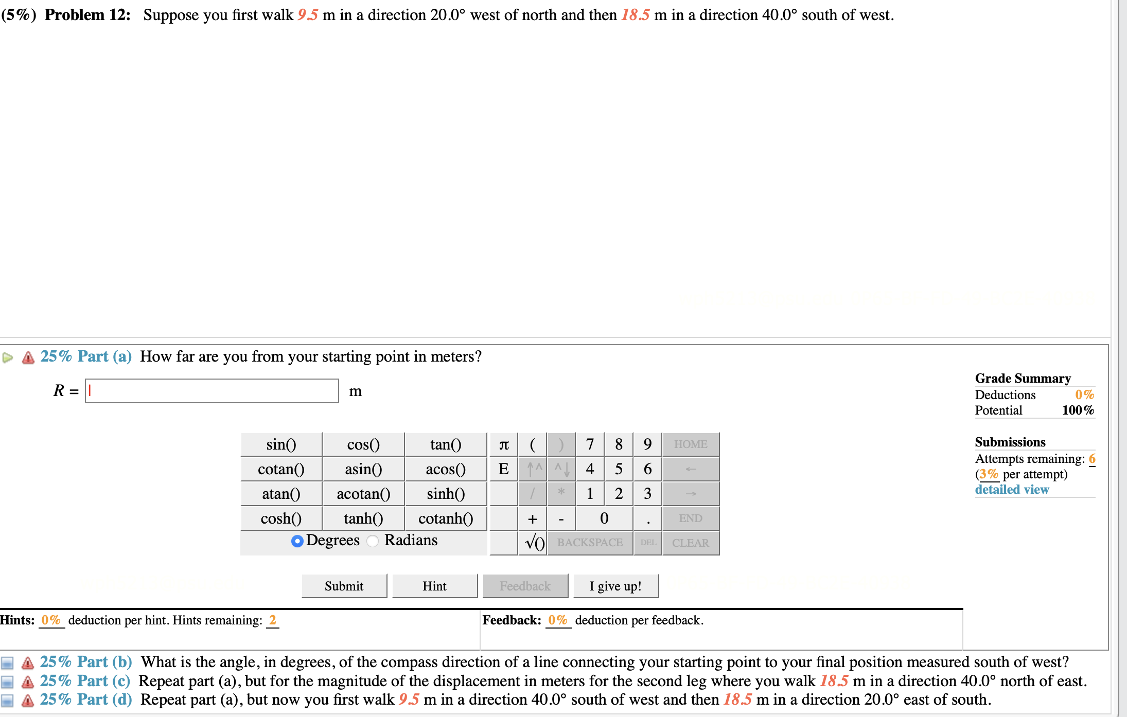 Solved 5 Problem 12 Suppose You First Walk 9 5 M In A