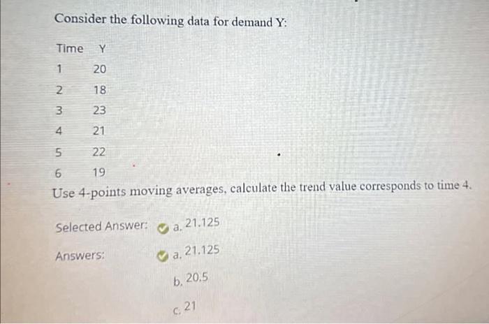 Solved Consider the following data for demand Y : Use | Chegg.com