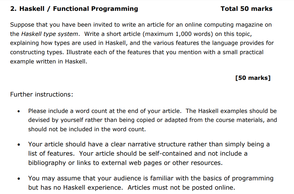 Solved 2. Haskell / Functional Programming Total 50 marks | Chegg.com