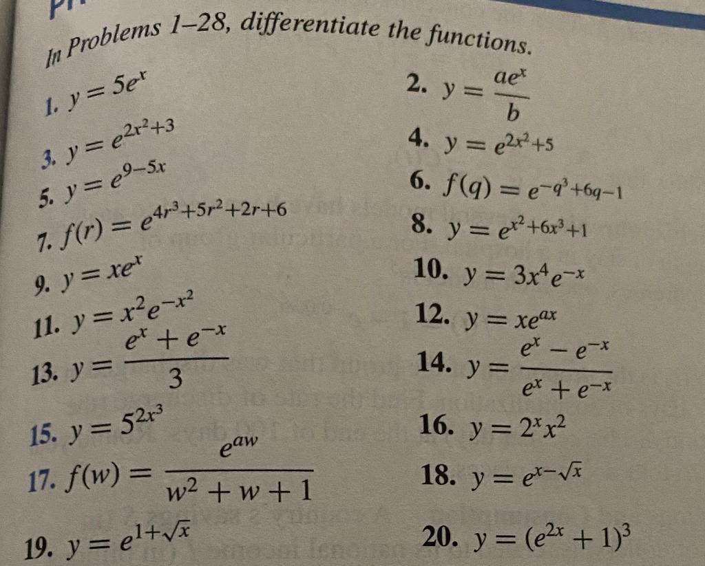 Solved in Problems 1-28, differentiate the functions. aet 2. | Chegg.com