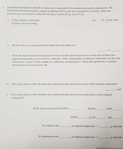 Solved A student attempted to identify an unknown compound | Chegg.com