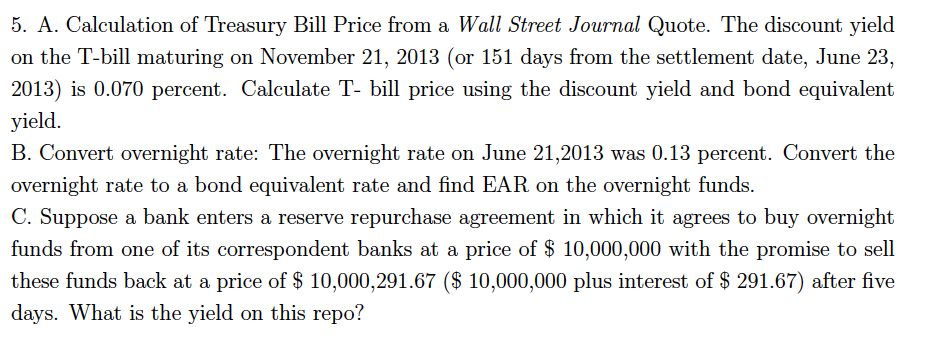 5. A. Calculation of Treasury Bill Price from a Wall | Chegg.com