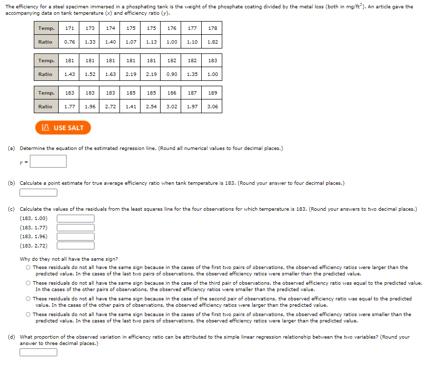 Solved The efficiency for a steel specimen immersed in a | Chegg.com