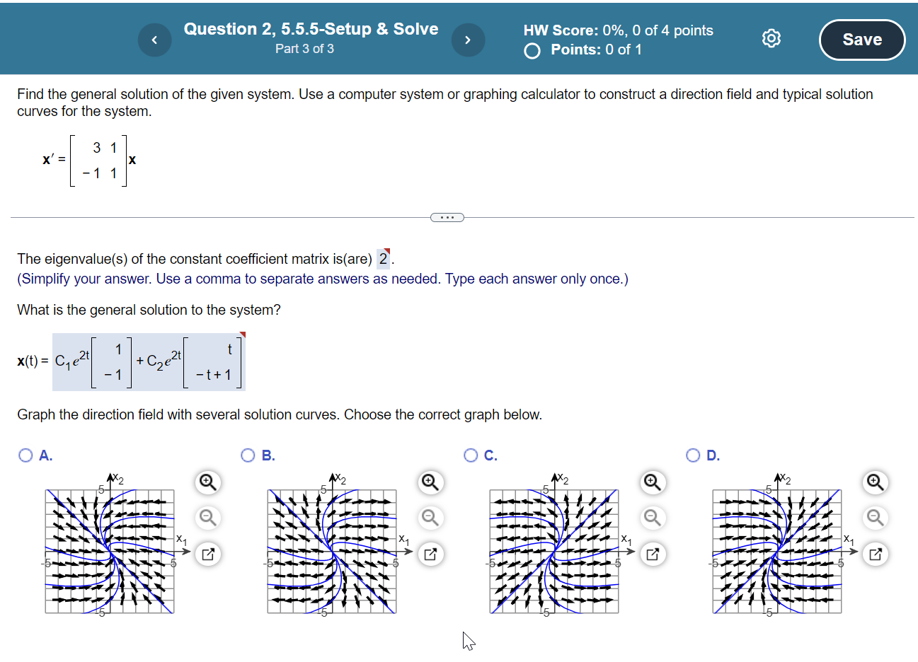 Solved Find the general solution of the given system. Use a | Chegg.com