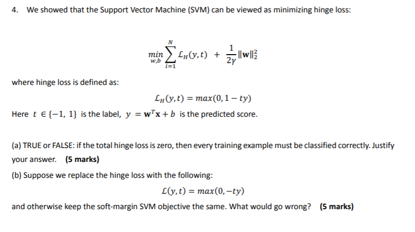 Solved 4. We showed that the Support Vector Machine (SVM) | Chegg.com