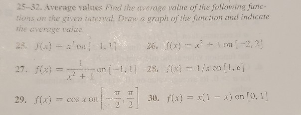 Solved 25-32. Average values Find the average value of the | Chegg.com
