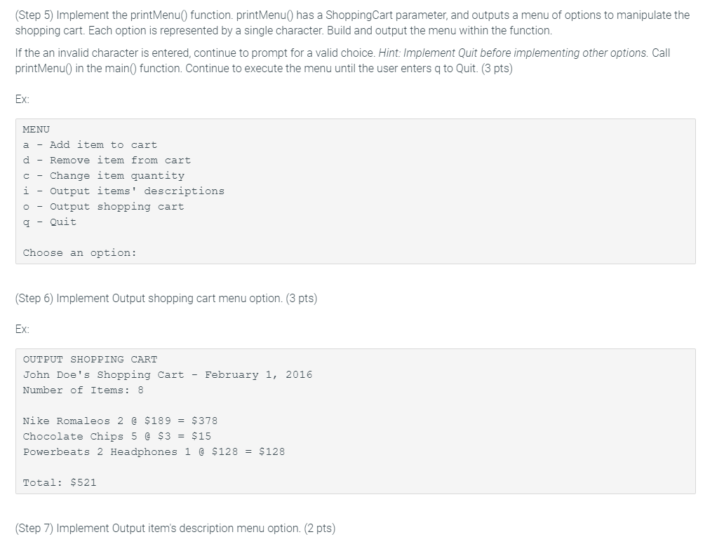 Solved (Step 1) Create three files: • Item ToPurchase.h - | Chegg.com
