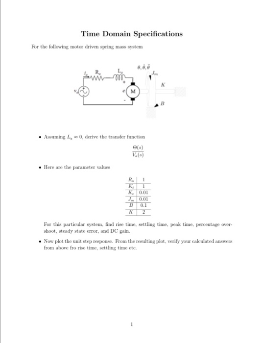 Solved Time Domain Specifications For the following motor | Chegg.com