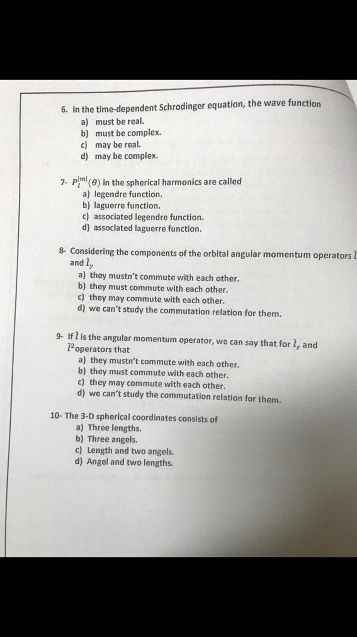 Solved 6 In The Time Dependent Schrodinger Equation The