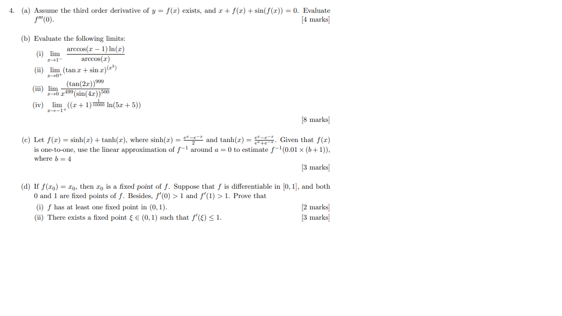 Solved 4. (a) Assume the third order derivative of y = f(x) | Chegg.com
