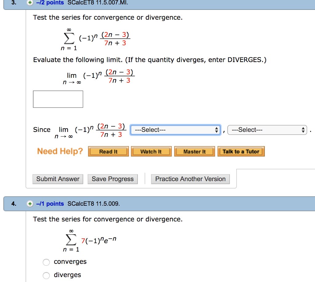 Solved 3. -12 points SCalcET8 11.5.007.MI Test the series | Chegg.com