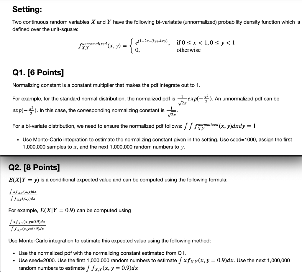 Setting: Two continuous random variables X and Y have | Chegg.com