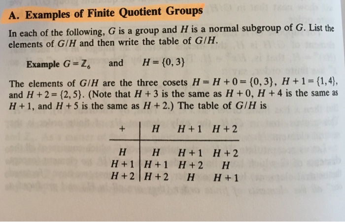 Solved A. Examples of Finite Quotient Groups is a group and | Chegg.com
