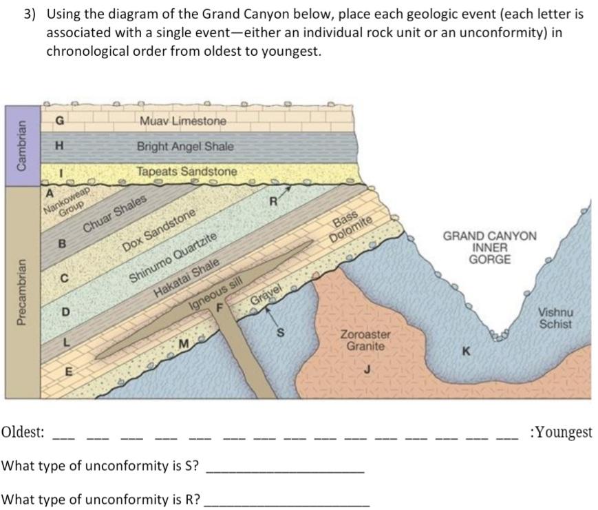 Solved 3) Using the diagram of the Grand Canyon below, place | Chegg.com