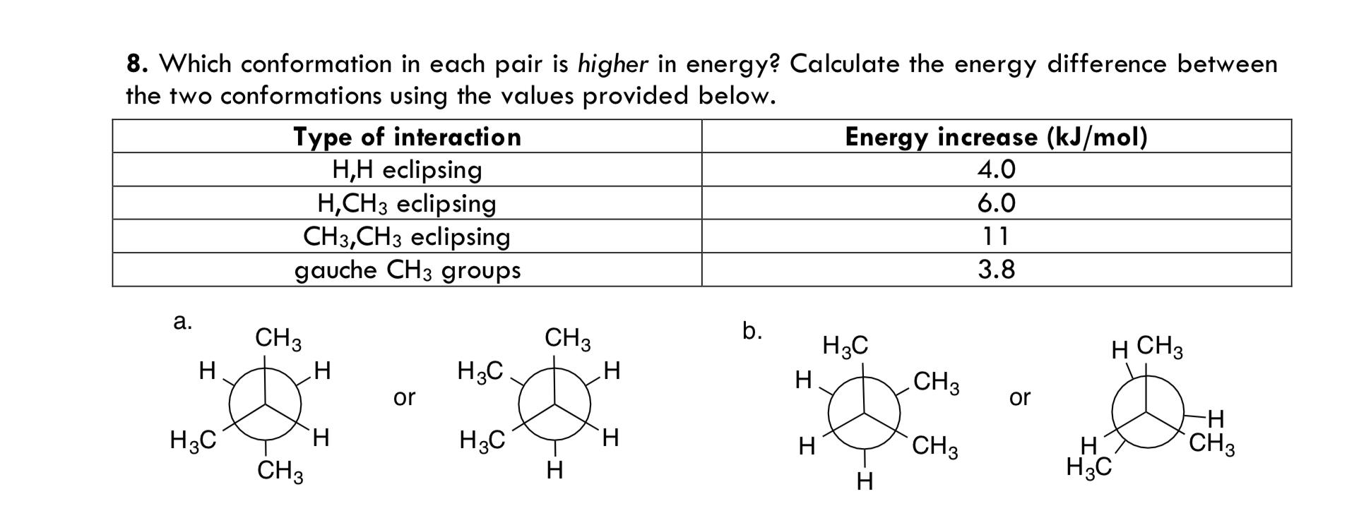 Solved 8. Which conformation in each pair is higher in | Chegg.com