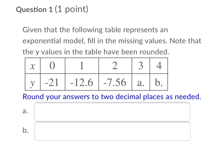 Solved Question 1 (1 point) Given that the following table | Chegg.com