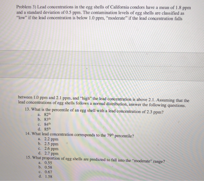 Solved Problem 3) Lead concentrations in the egg shells of | Chegg.com