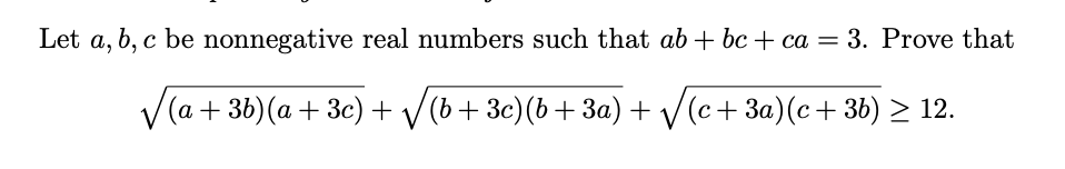 Solved Let a, b, c be nonnegative real numbers such that ab | Chegg.com