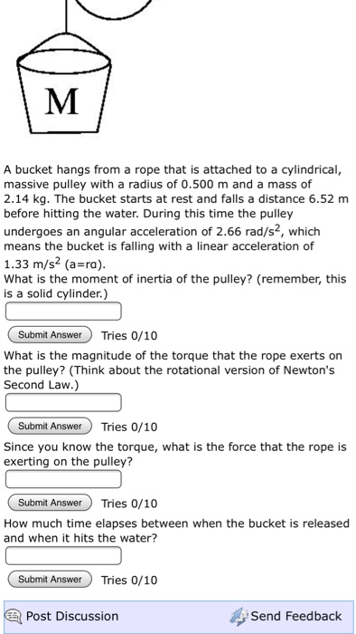 Solved A bucket hangs from a rope that is attached to a | Chegg.com