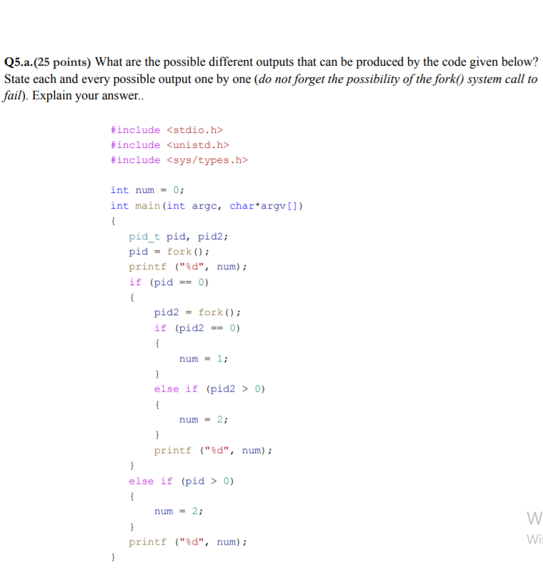 Solved Q5.a.(25 points) What are the possible different | Chegg.com