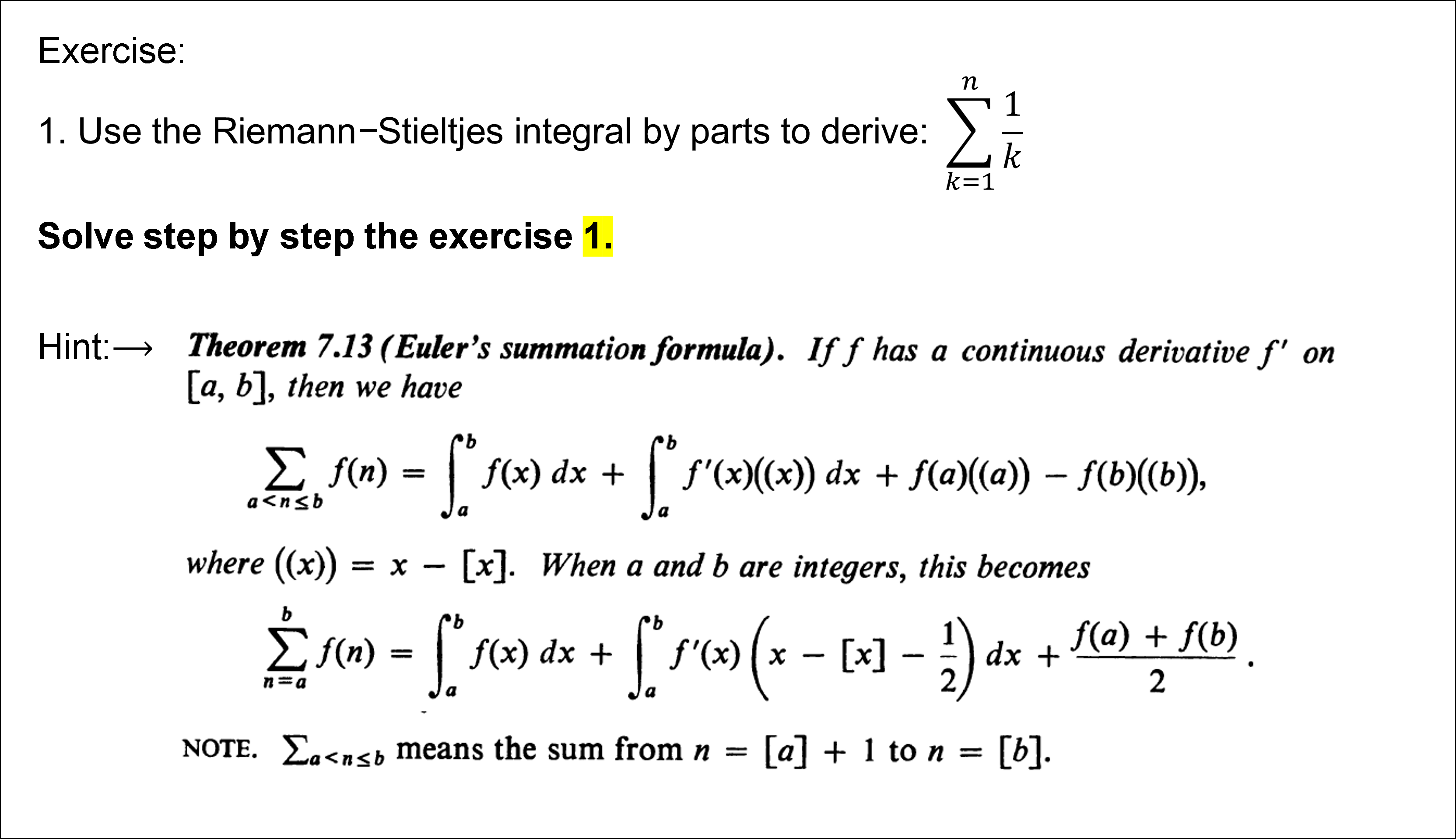 Solved Theorem 7.13 (Euler's summation formula). If f has a | Chegg.com
