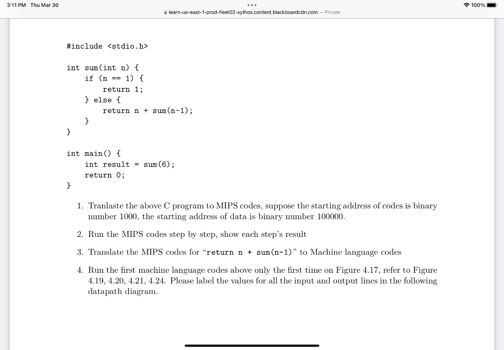 #include int sum(int n) { if (n == 1) { | Chegg.com