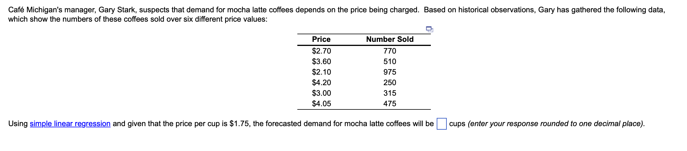 Solved Using simple linear regression and given that the | Chegg.com
