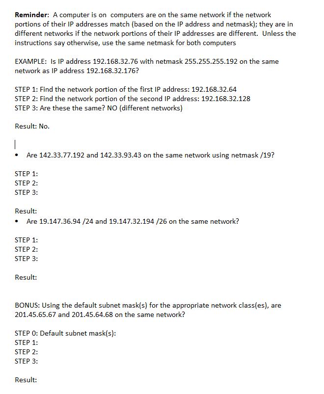 Solved Reminder: A computer is on computers are on the same | Chegg.com