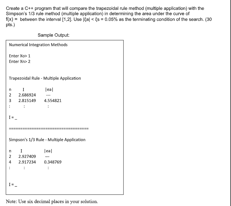 Create a C++ Program for the trapezoidal rule method | Chegg.com