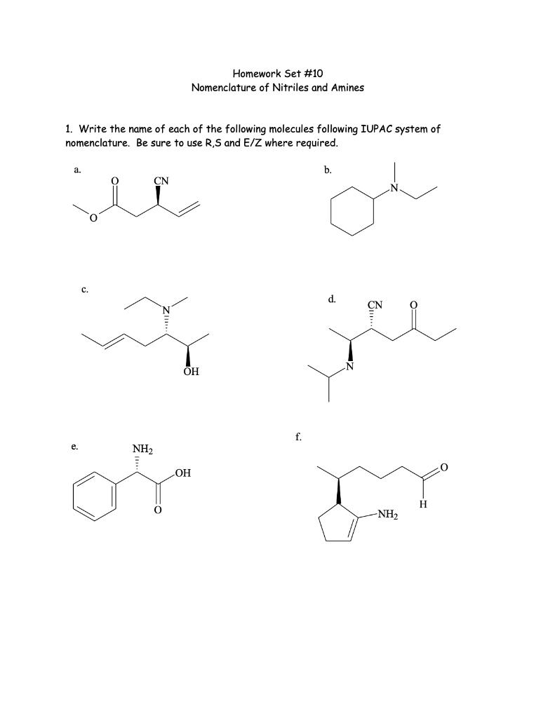 Solved Homework Set #10 Nomenclature of Nitriles and Amines | Chegg.com