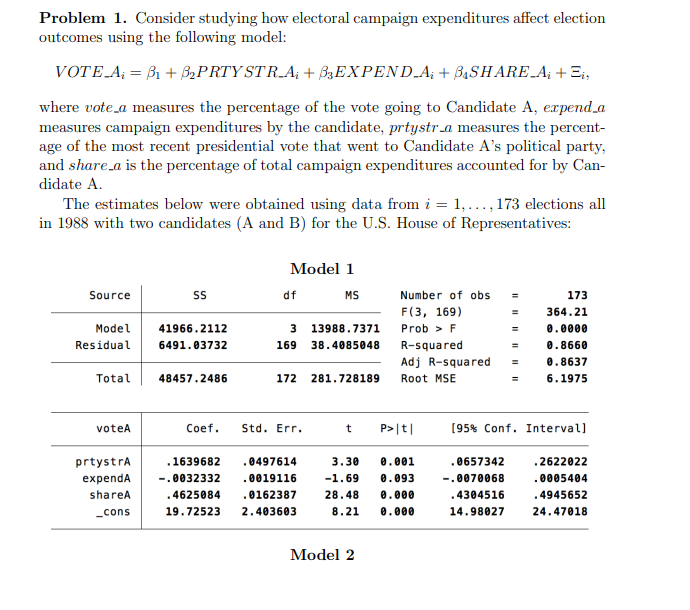 Solved Problem 1. Consider studying how electoral campaign | Chegg.com