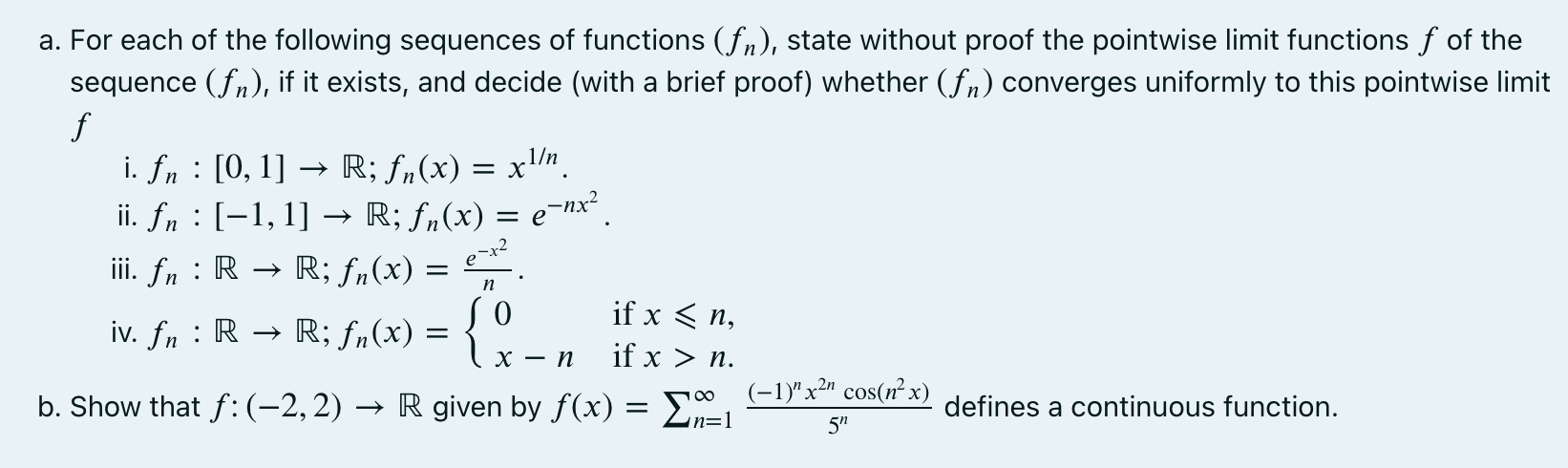 Solved = a. For each of the following sequences of functions | Chegg.com