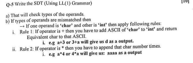 Solved Q-5 ﻿Write the SDT (Using LL(1) ﻿Grammar)a) ﻿That | Chegg.com