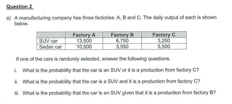 Solved a) A manufacturing company has three factories: A, B | Chegg.com