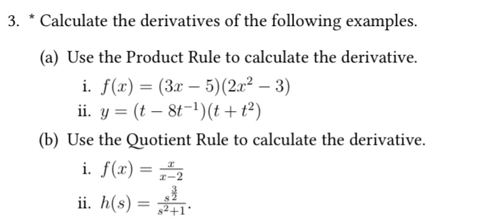 Solved Calculate the derivatives of the following | Chegg.com