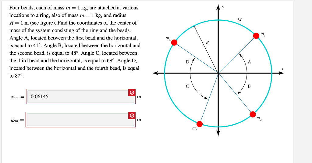 Solved M Four beads, each of mass m = 1 kg, are attached at | Chegg.com