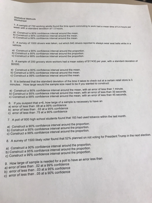 Solved Statistical Methodis Worksheet 1. A sample of 750 | Chegg.com