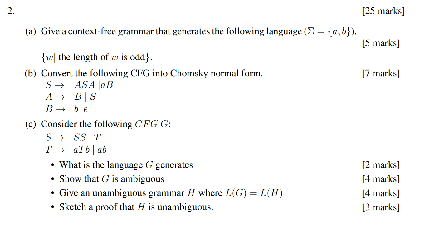Solved 2. [25 marks] (a) Give a context-free grammar that | Chegg.com