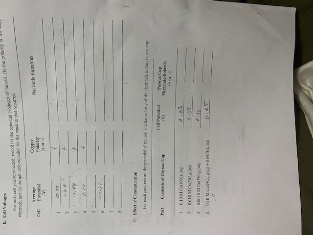b. Using the data from the procodure Part C4 (page | Chegg.com
